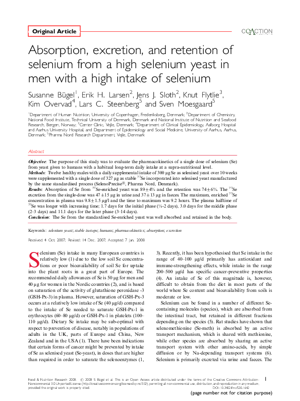 (PDF) Absorption, excretion, and retention of selenium from a high ...