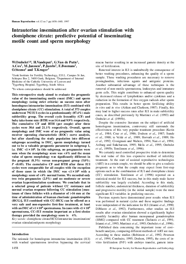 (PDF) Intrauterine insemination after ovarian stimulation with ...