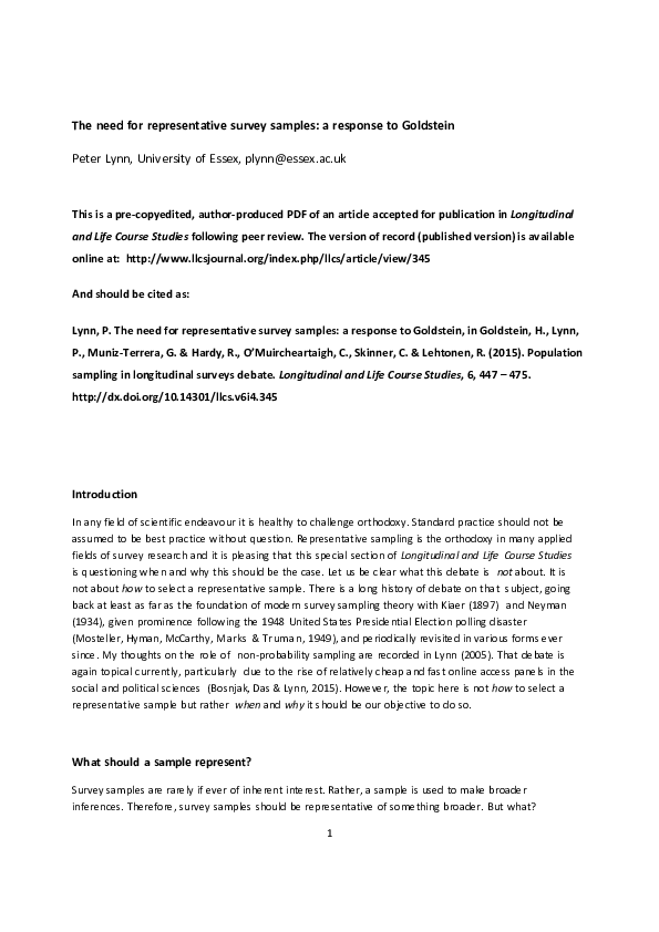 The need for representative survey samples: a response to Goldstein