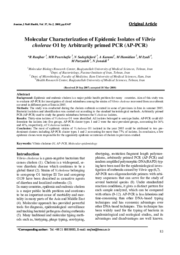 Pdf Molecular Characterization Of Epidemic Isolates Of Vibrio