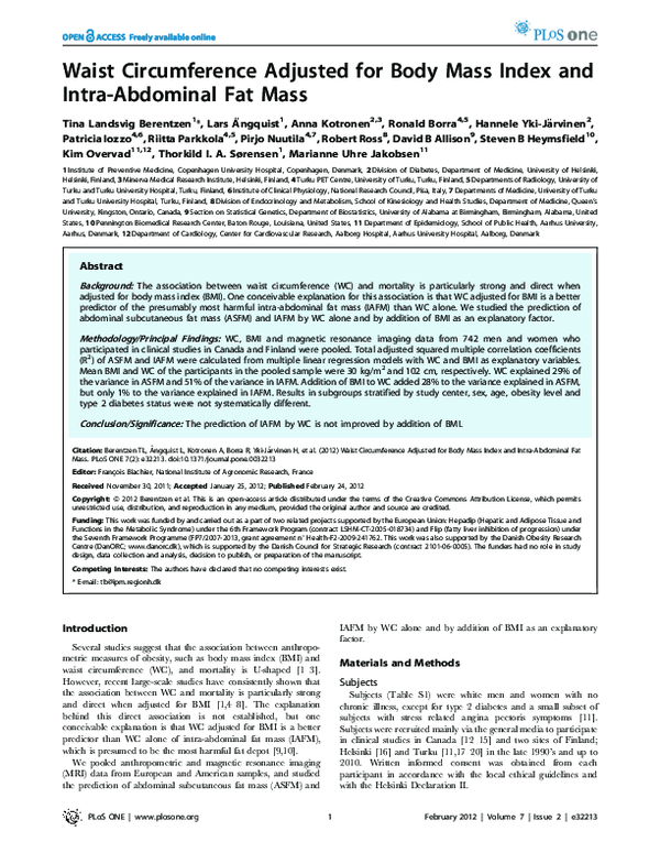 (PDF) Waist Circumference Adjusted for Body Mass Index and Intra-Abdominal Fat Mass
