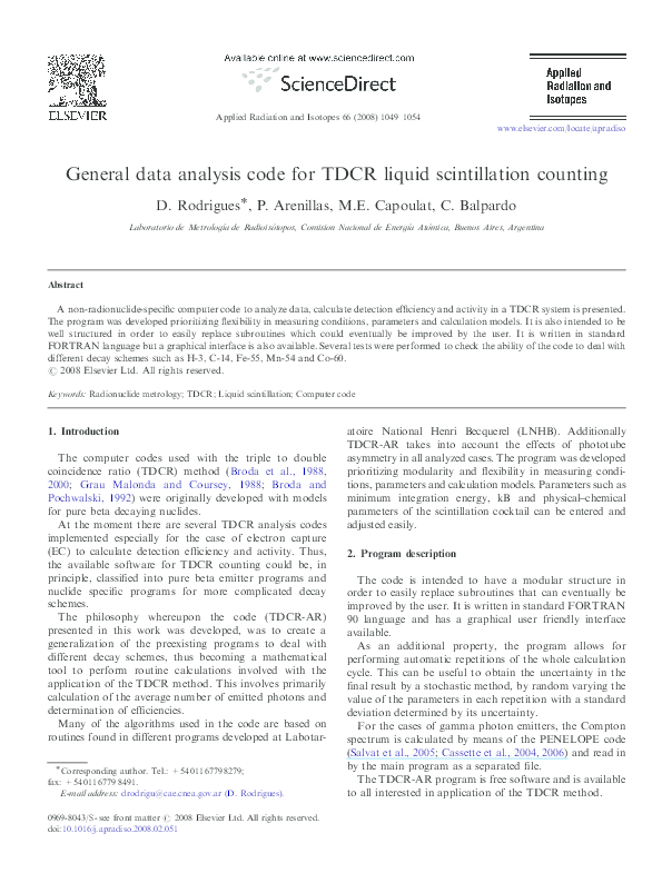 (PDF) General data analysis code for TDCR liquid scintillation counting
