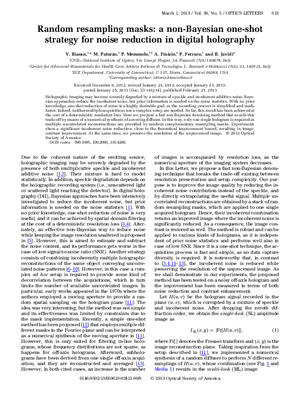 (PDF) Random resampling masks: a non-Bayesian one-shot strategy for noise reduction in digital ...