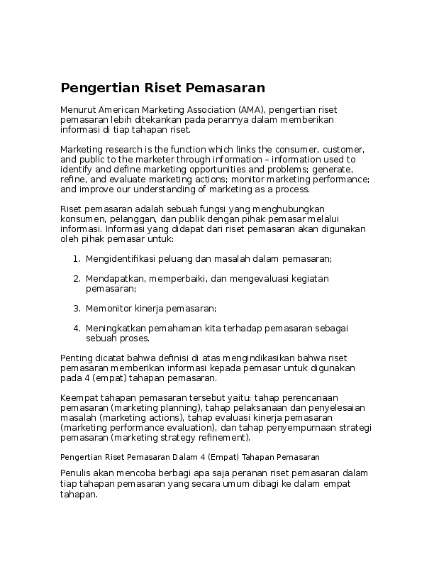 (DOC) Pengertian Riset Pemasaran