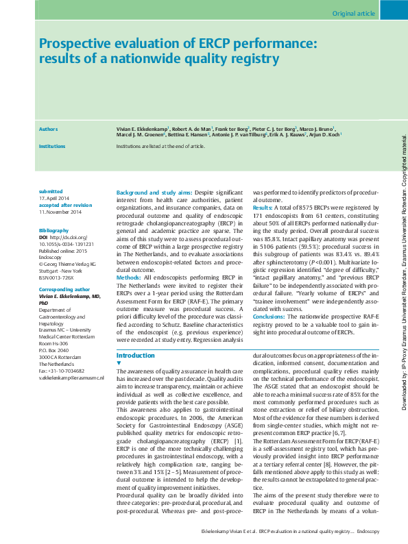 (PDF) Prospective evaluation of ERCP performance: results of a ...