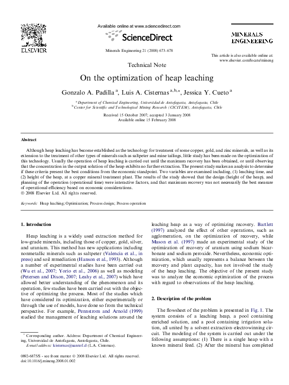 (PDF) On the optimization of heap leaching