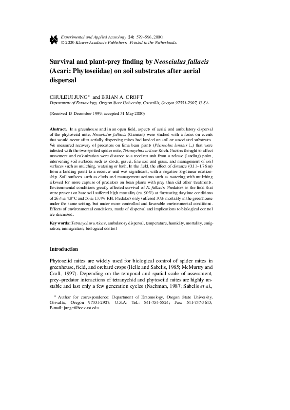 (PDF) Survival and plant-prey finding by Neoseiulus fallacis (Acari ...