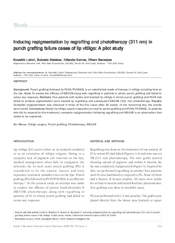 (PDF) Inducing repigmentation by regrafting and phototherapy (311 nm ...