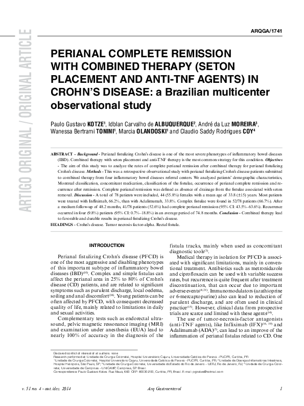 (PDF) PERIANAL COMPLETE REMISSION WITH COMBINED THERAPY (SETON ...