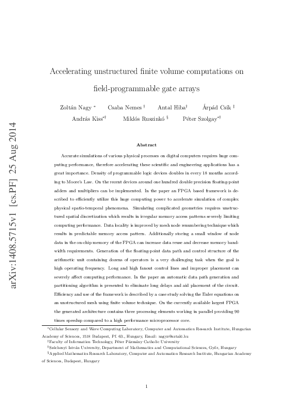 (PDF) FPGA Acceleration of Unstructured Finite Volume Simulations