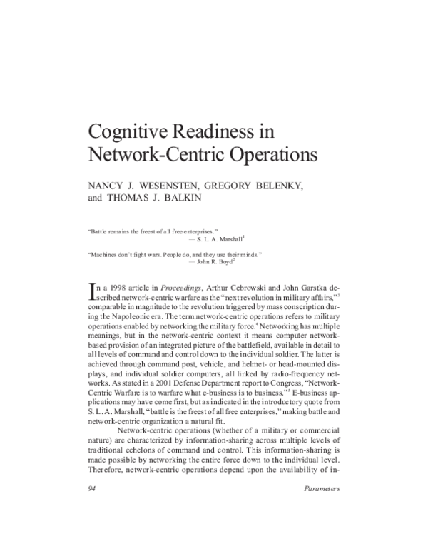 (PDF) Cognitive readiness in network-centric operations