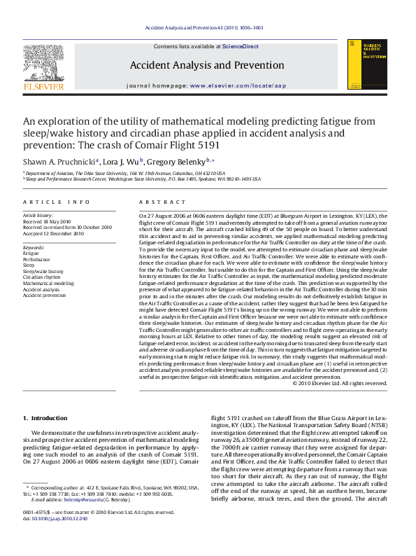(PDF) An exploration of the utility of mathematical modeling predicting fatigue from sleep/wake ...