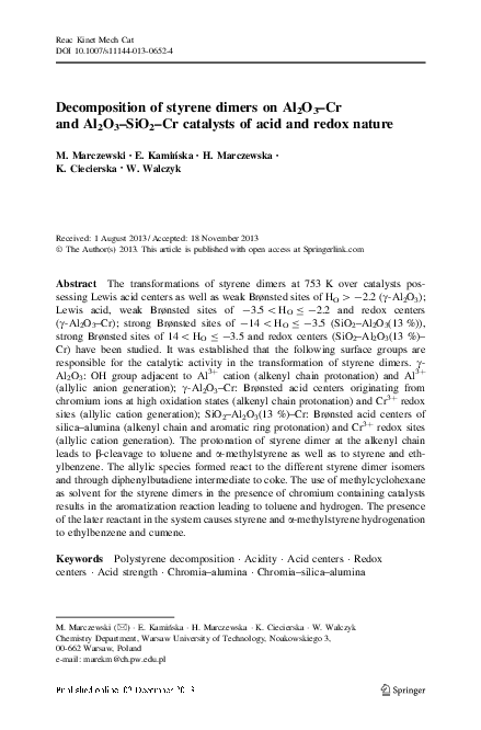 (PDF) Decomposition of styrene dimers on Al2O3–Cr and Al2O3–SiO2–Cr ...