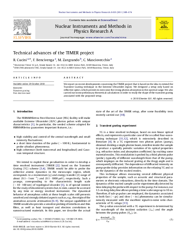 Pdf Technical Advances Of The Timer Project