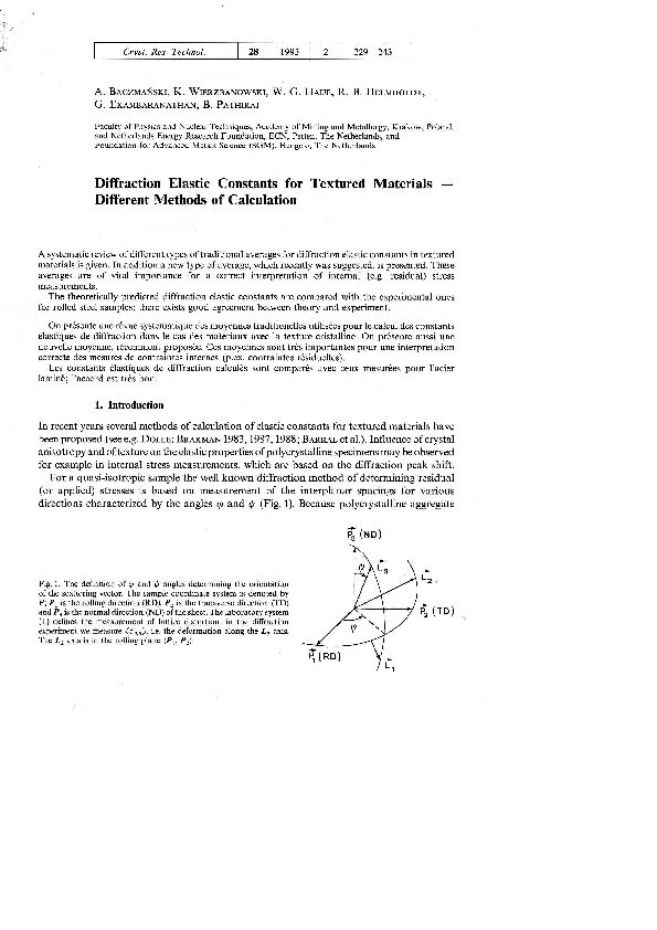 (PDF) Diffraction Elastic Constants for Textured Materials — Different Methods of Calculation