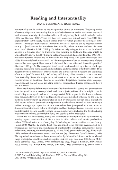 (PDF) Reading and Intertextuality