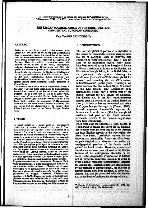 (PDF) The Eemian mammal fauna of the Northwestern and Central European ...