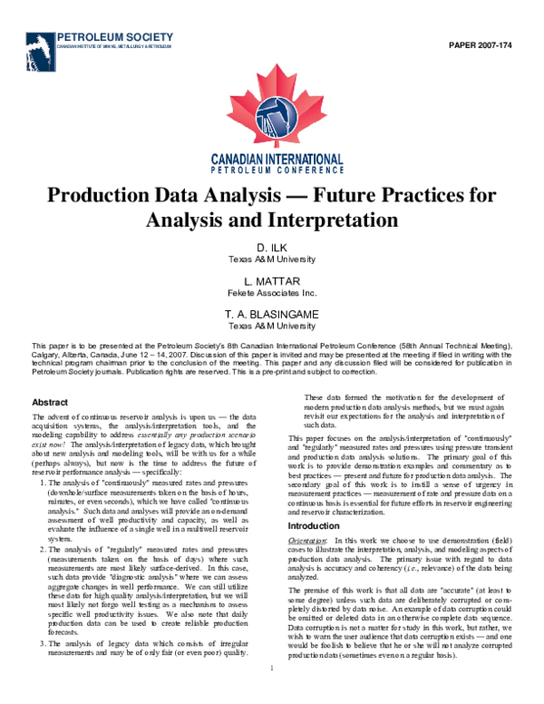 Pdf Production Data Analysis — Future Practices For Analysis And Interpretation