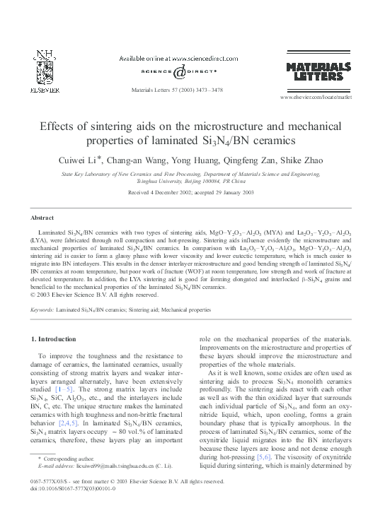 (PDF) Effects of sintering aids on the microstructure and mechanical properties of laminated ...