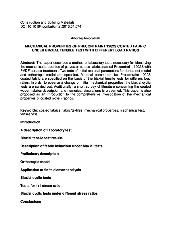 (PDF) Mechanical properties of Precontraint 1202S coated fabric under ...