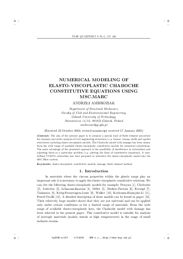 (PDF) Numerical Modeling of Elasto-Viscoplastic Chaboche Constitutive Equations Using MSC.MARC