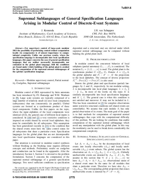 (PDF) Supremal Sublanguages of General Specification Languages Arising ...