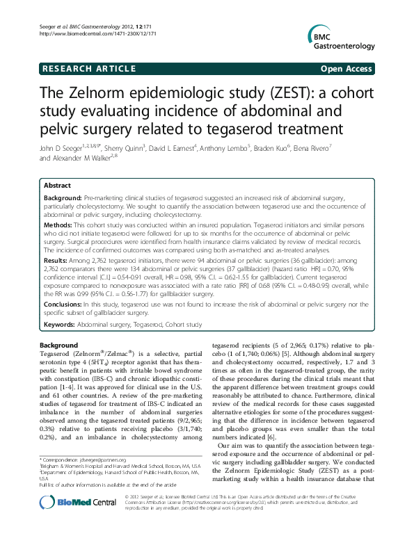 (PDF) The Zelnorm epidemiologic study (ZEST): a cohort study evaluating ...