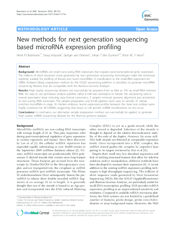 (PDF) New methods for next generation sequencing based microRNA ...