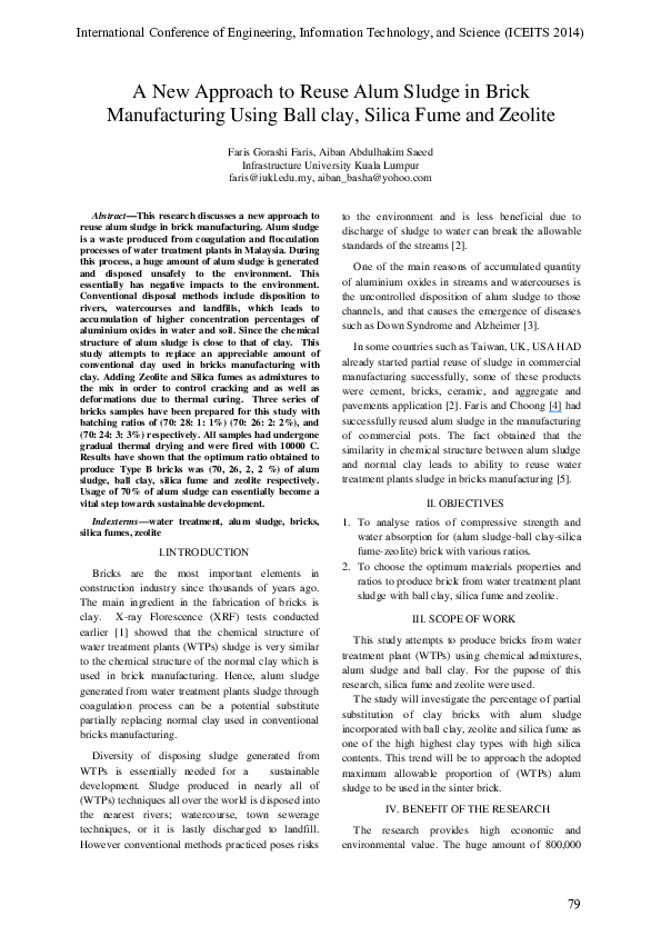(PDF) A New Approach to Reuse Alum Sludge in Brick Manufacturing Using ...