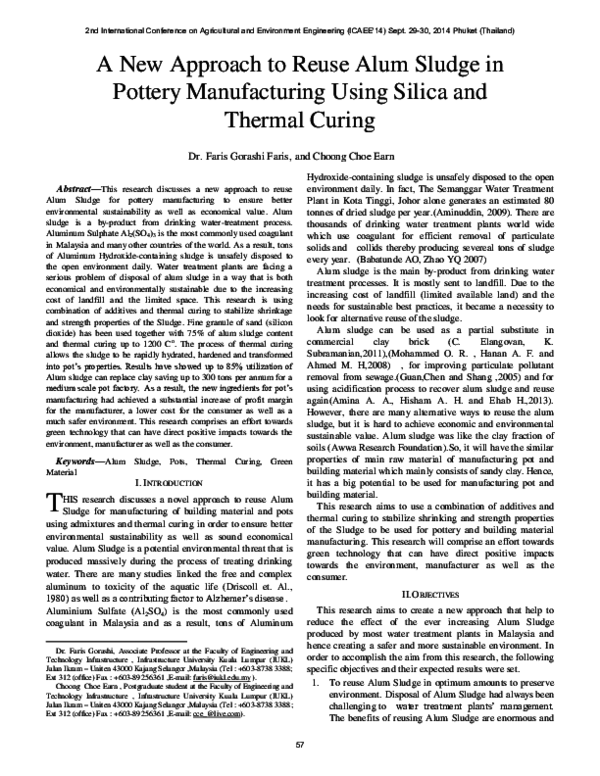 (PDF) A New Approach to Reuse Alum Sludge in Pottery Manufacturing ...