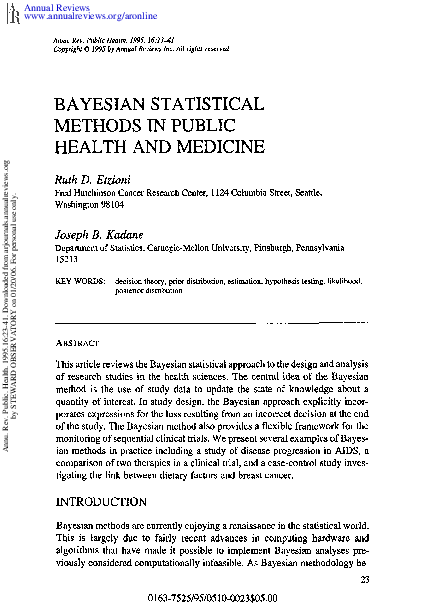 (PDF) Bayesian Statistical Methods in Public Health and Medicine