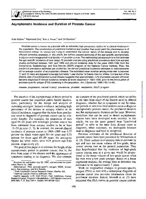 (PDF) Asymptomatic Incidence and Duration of Prostate Cancer