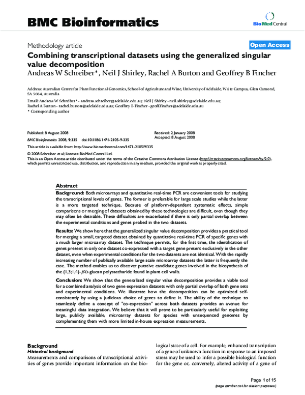 (PDF) Combining transcriptional datasets using the generalized singular value decomposition