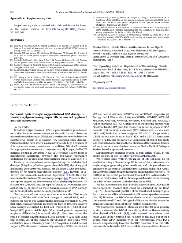 (PDF) Decreased repair of singlet oxygen-induced DNA damage in ...