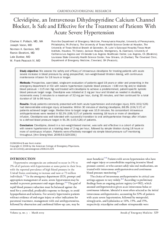 (PDF) Clevidipine, an Intravenous Dihydropyridine Calcium Channel ...