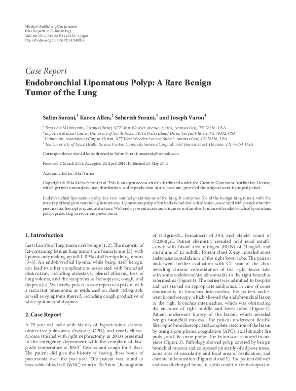 (PDF) Endobronchial Lipomatous Polyp: A Rare Benign Tumor of the Lung