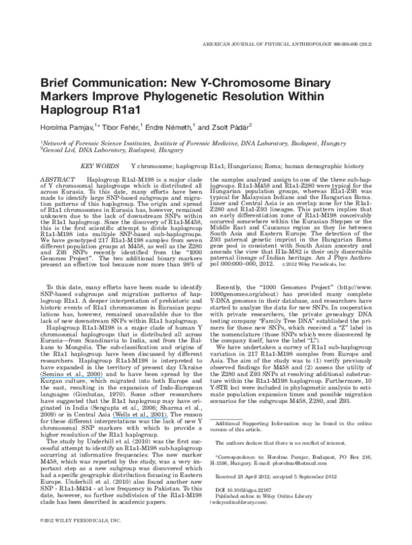 (PDF) Brief communication: New Y-chromosome binary markers improve ...