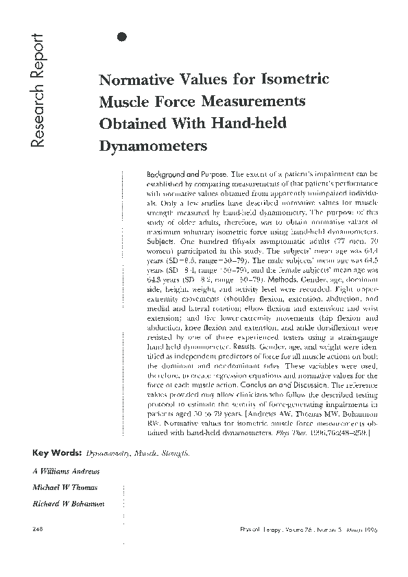 (PDF) Normative Values for Isometric Muscle Force Measurements Obtained ...