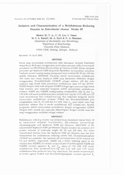 (PDF) Isolation and Characterization of a Molybdenum Reducing Enzyme in ...