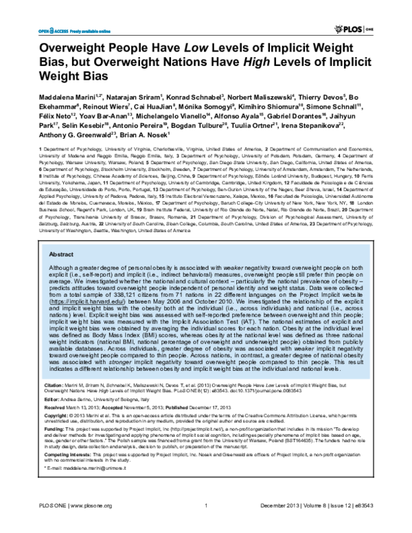 (PDF) Overweight People Have Low Levels of Implicit Weight Bias, but ...