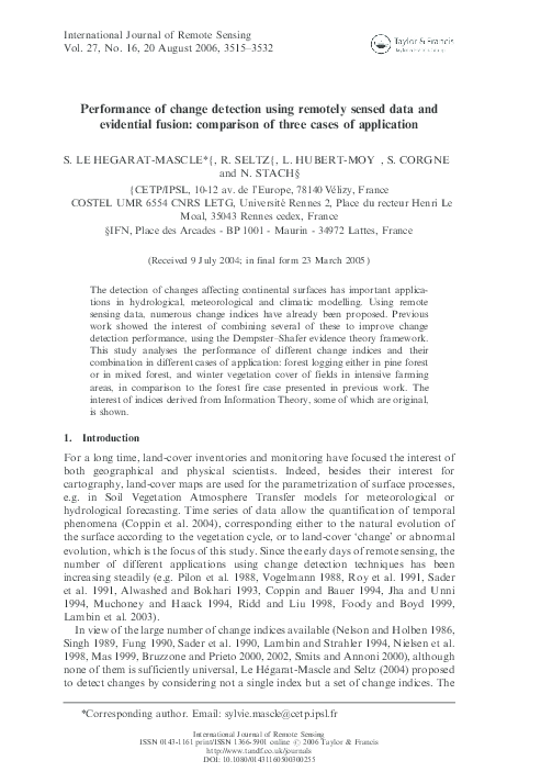 (PDF) Performance of change detection using remotely sensed data and evidential fusion ...