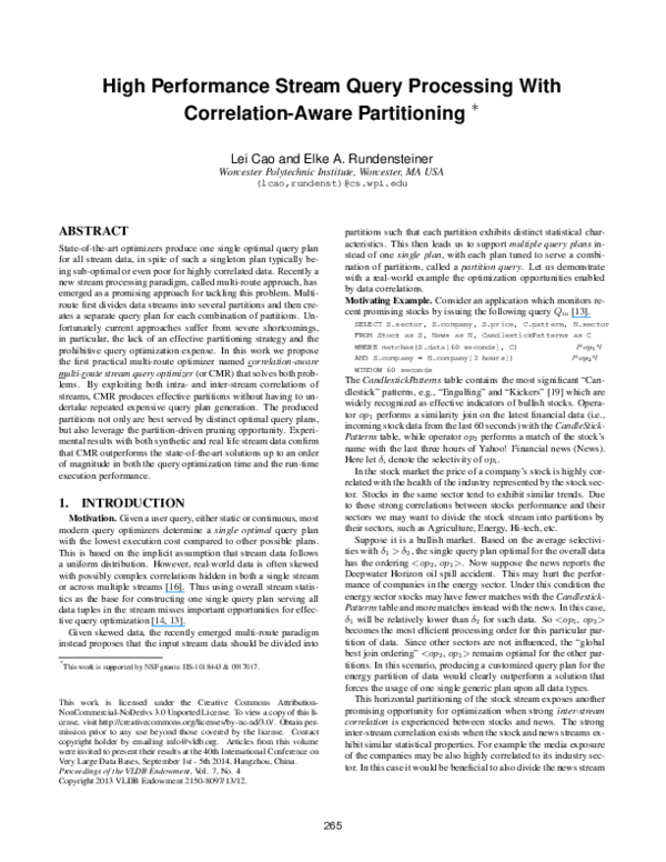 (PDF) High performance stream query processing with correlation-aware partitioning