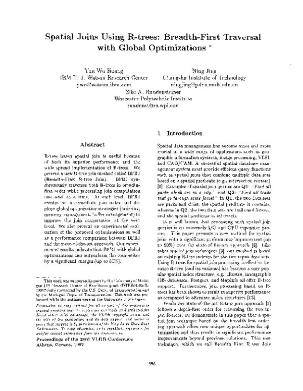 Pdf Spatial Joins Using R Trees Breadth First Traversal With Global Optimizations Elke