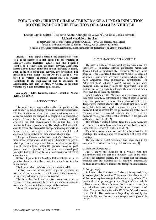 (PDF) FORCE AND CURRENT CHARACTERISTICS OF A LINEAR INDUCTION MOTOR ...