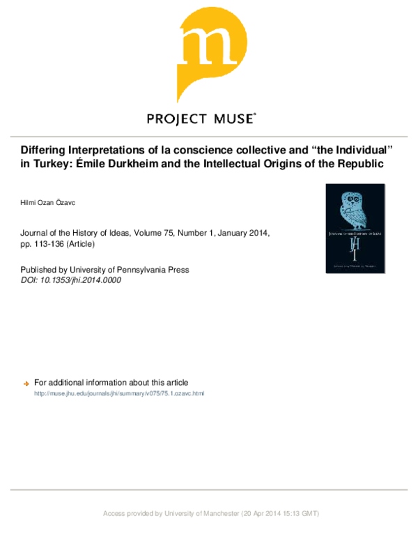 (PDF) Differing Interpretations of la conscience collective and “the ...