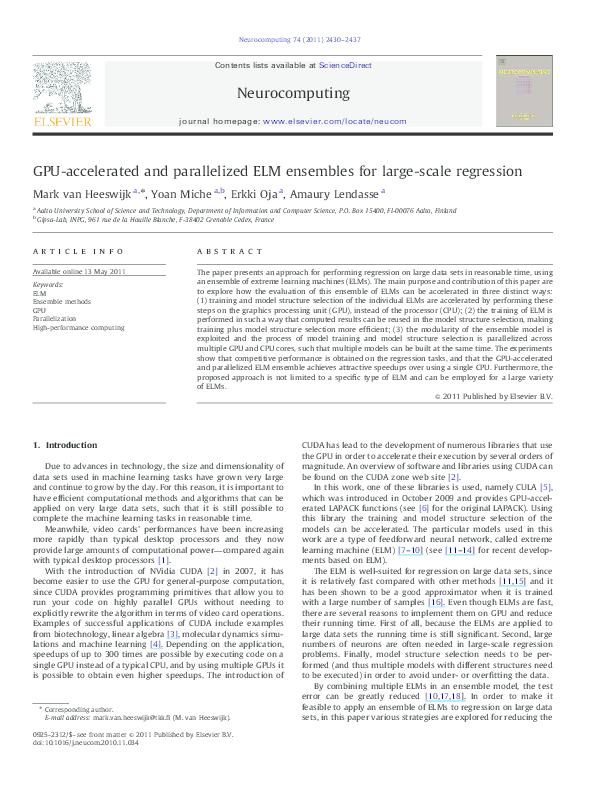 (PDF) GPU-accelerated and parallelized ELM ensembles for large-scale regression | Yoan Miche ...