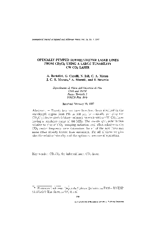 (PDF) Optically pumped submillimeter laser lines from CD2Cl2 using a ...
