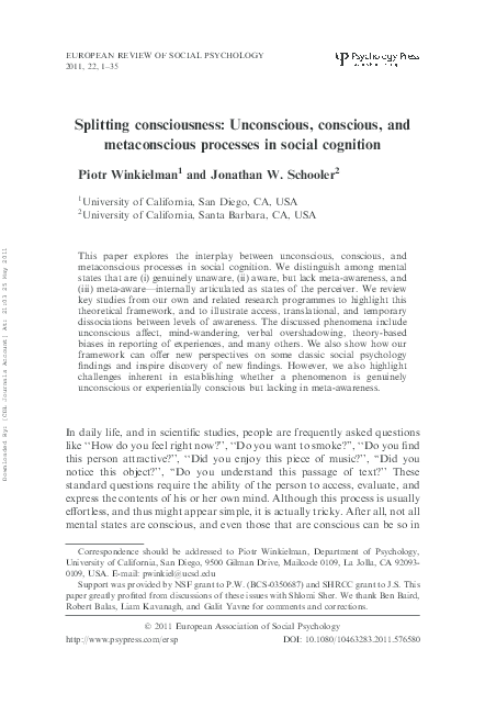 (PDF) Splitting consciousness: Unconscious, conscious, and ...