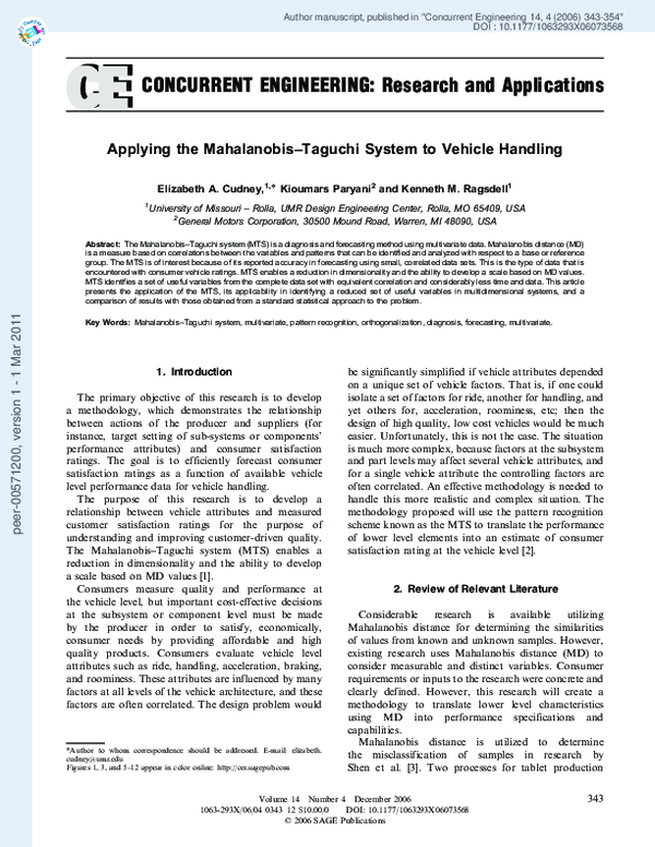 (PDF) Applying the Mahalanobis-Taguchi System to Vehicle Handling