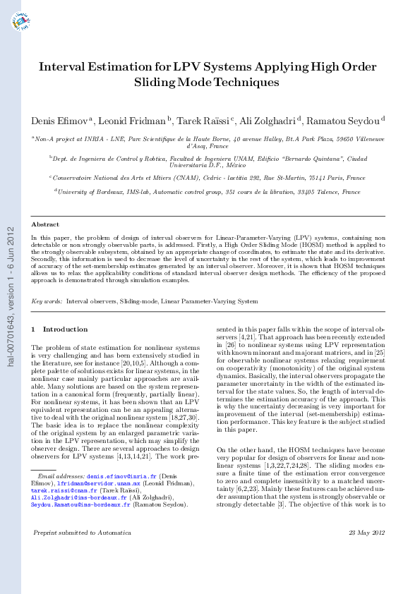 (PDF) Interval estimation for LPV systems applying high order sliding mode techniques